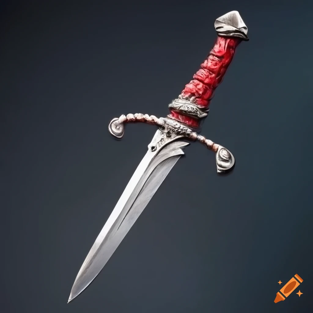 Silver blade dagger with red cloth handle on Craiyon