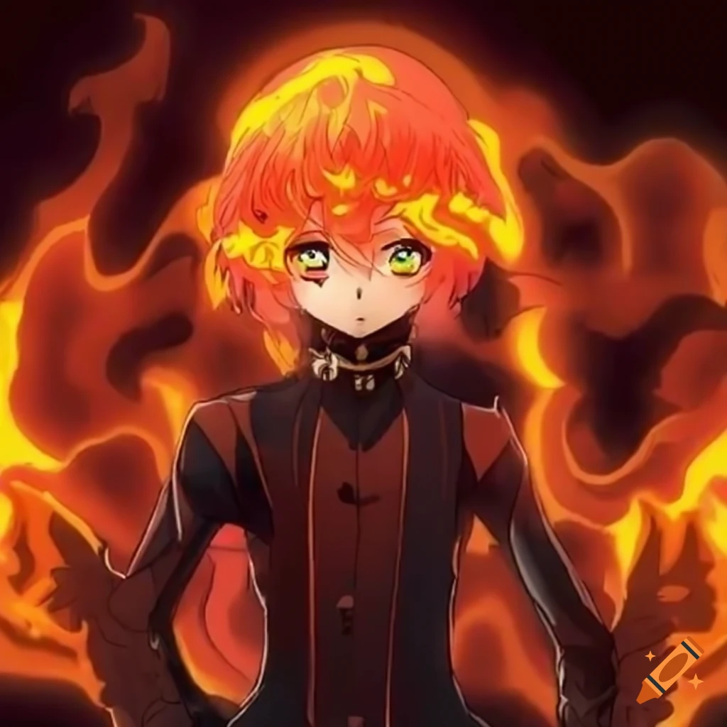 Anime fire humanoid character on Craiyon