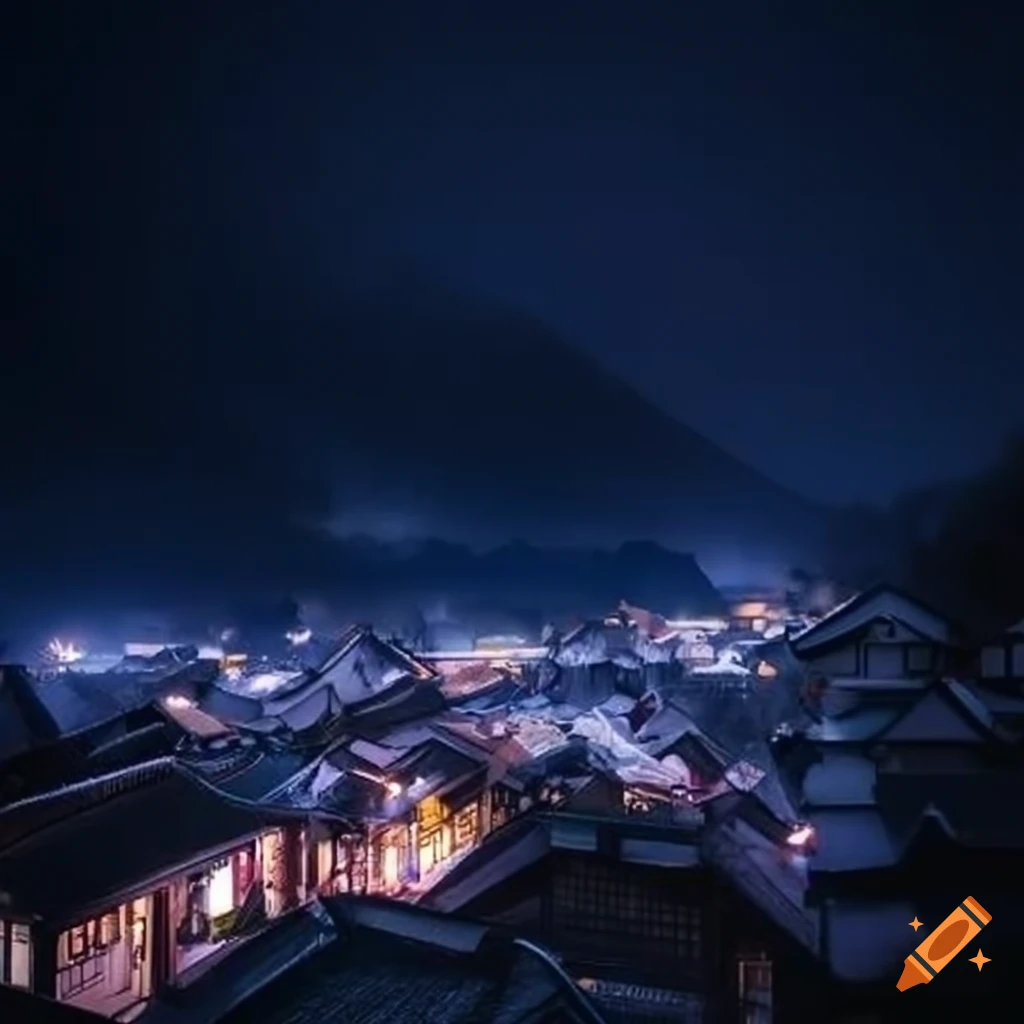 Japan night village scenery on Craiyon