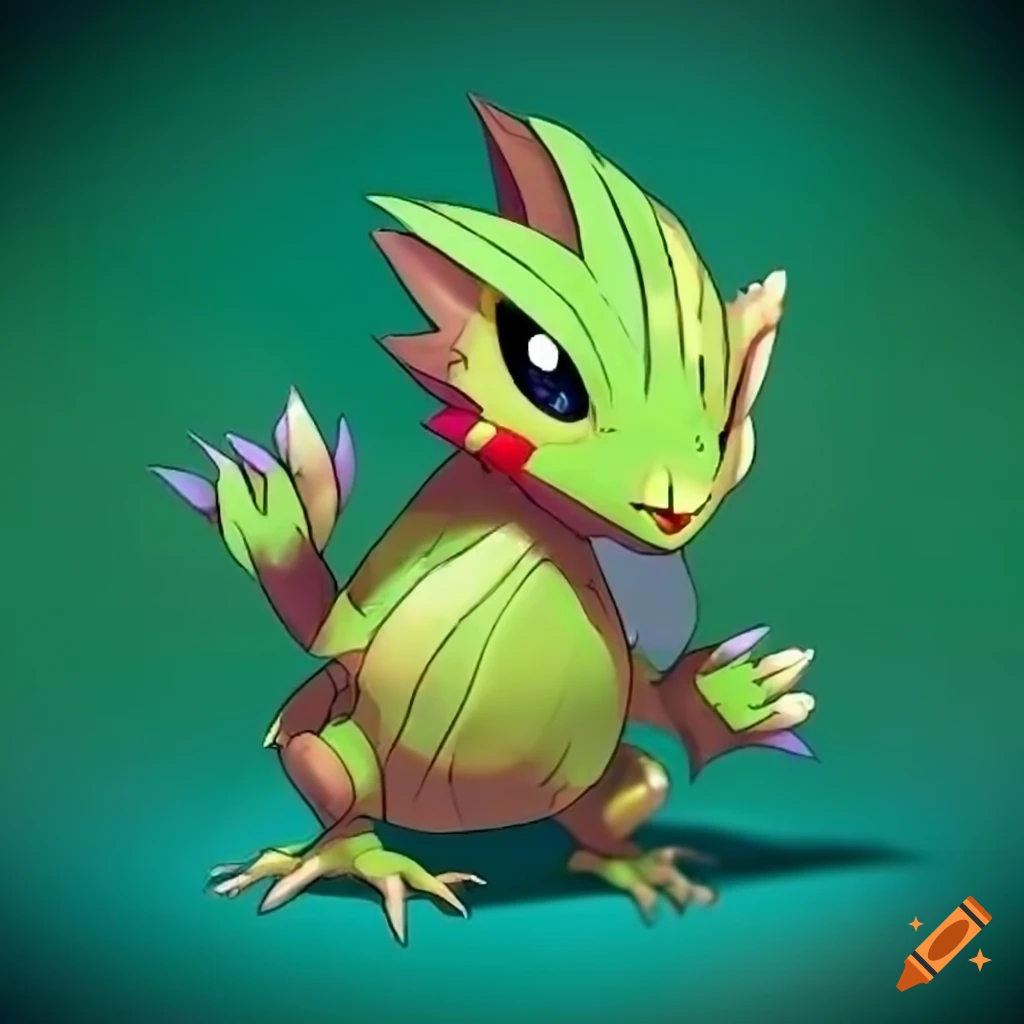 Floramite, a leafy lizard-like pok\u00e9mon with floral patterns and a ...