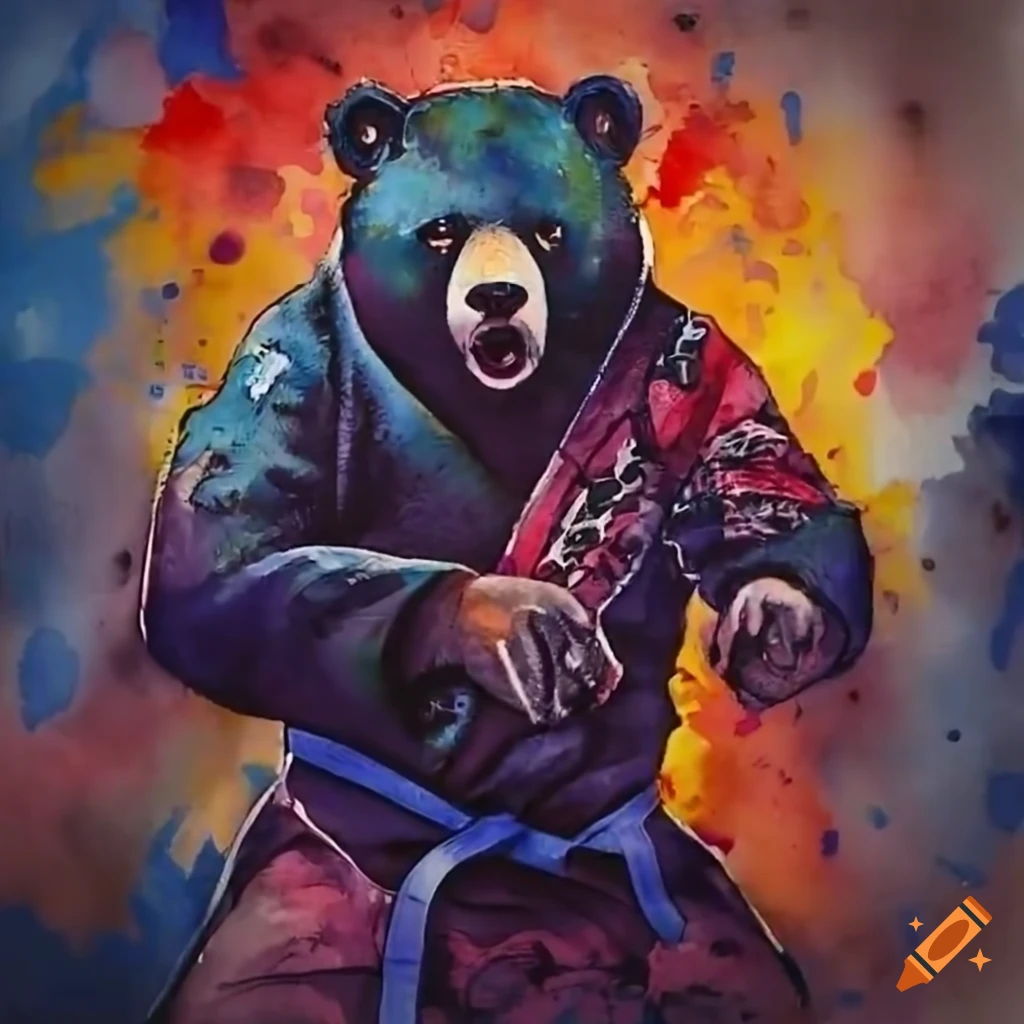 Bear practicing jiu-jitsu on Craiyon