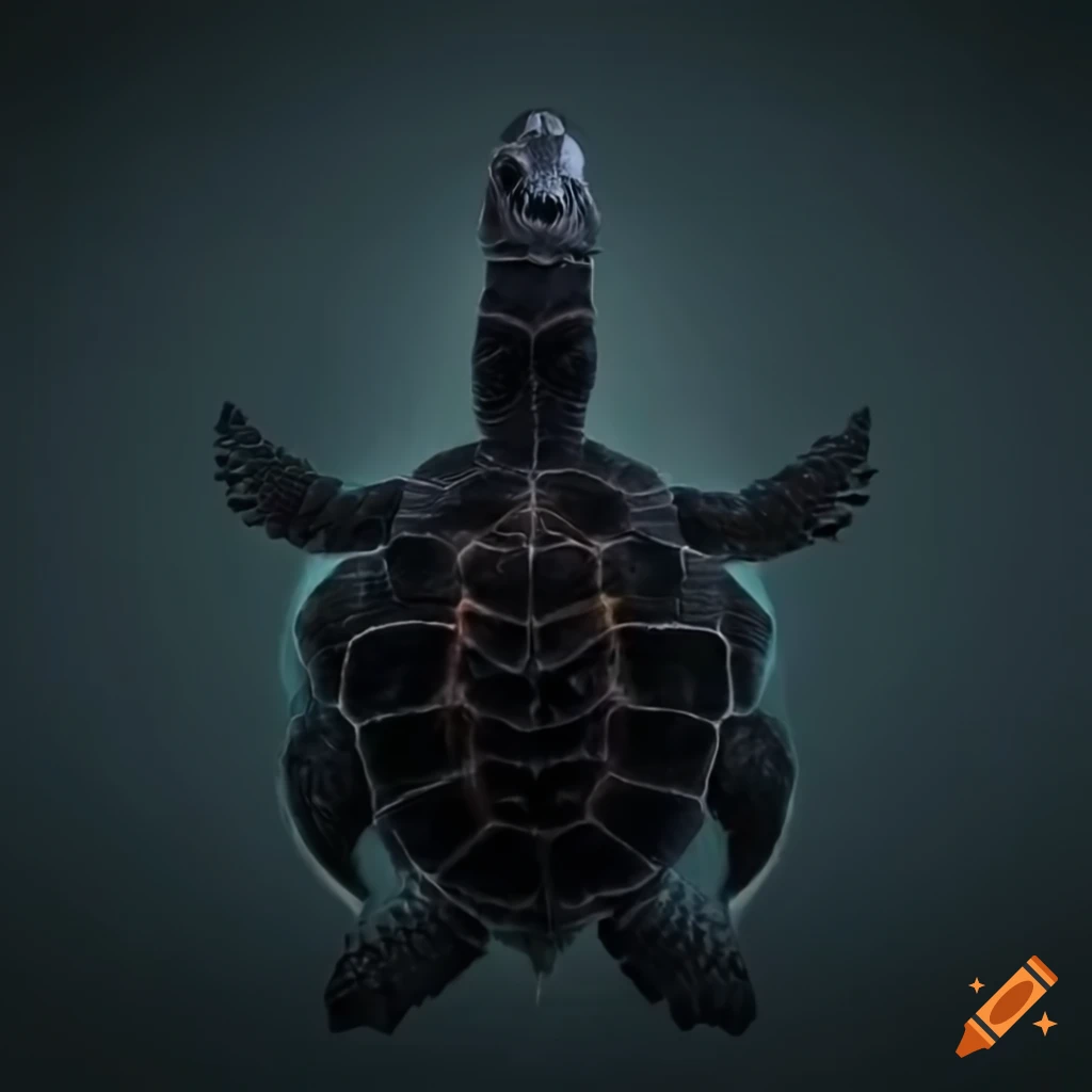 Black turtle in a mystical pose on a plain background on Craiyon