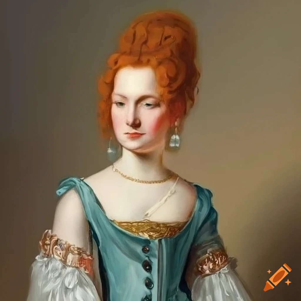 Classic portrait of a young woman with ginger hair in a royal dress on ...