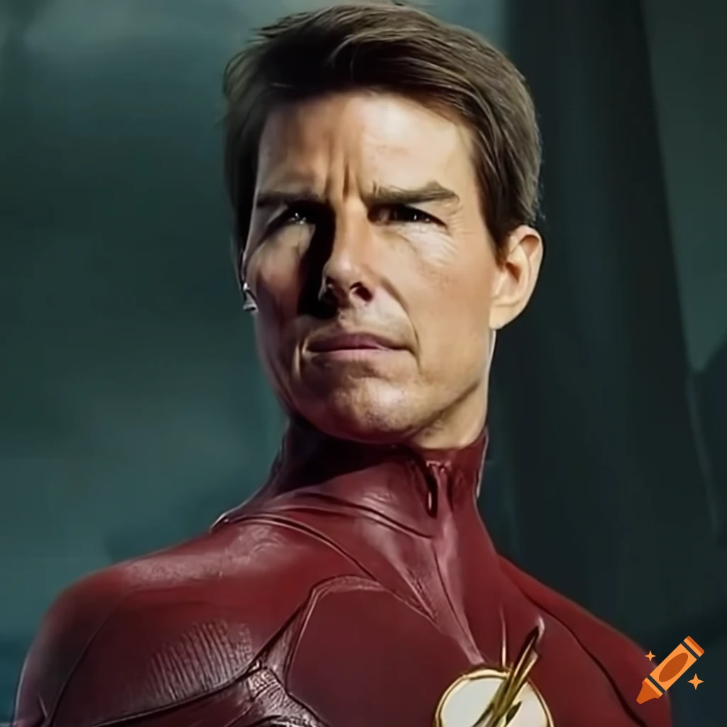 Tom cruise running as the flash in a portrait on Craiyon