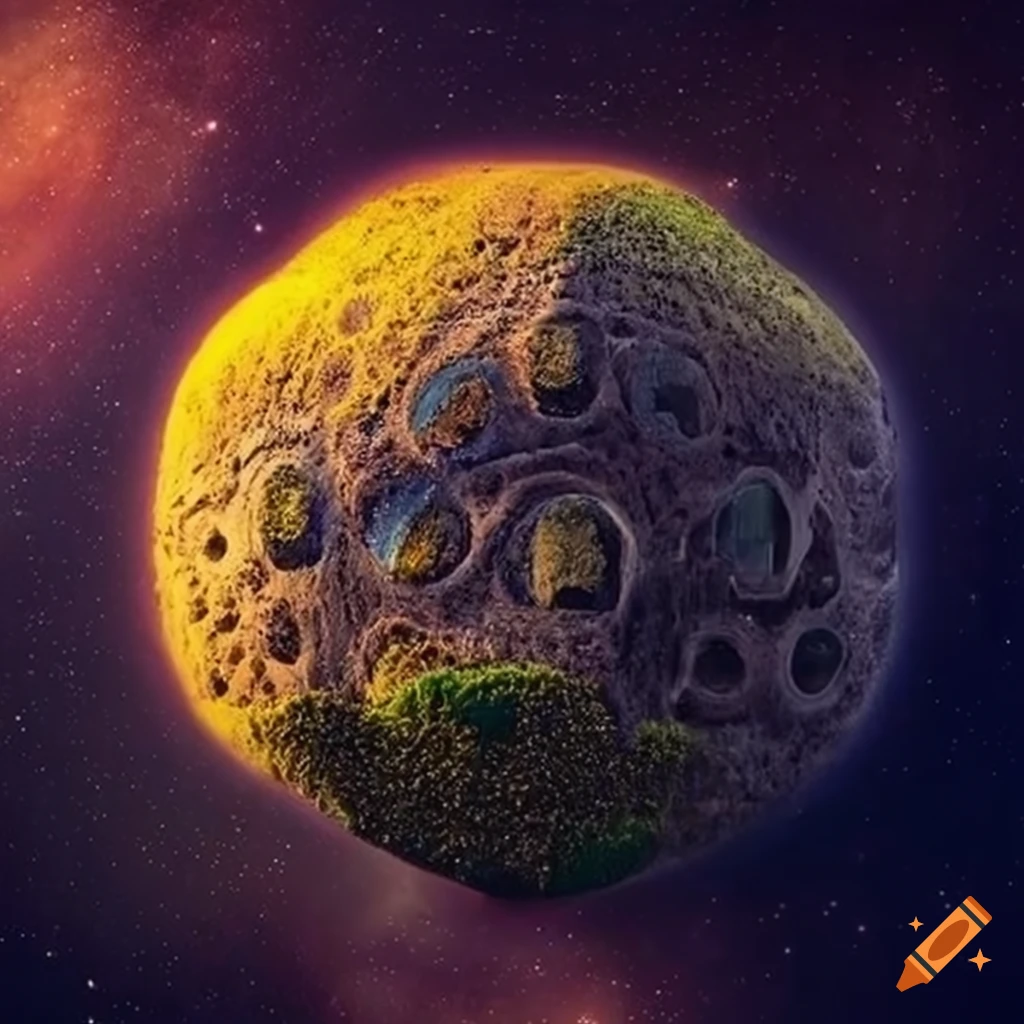 Moss-covered biomorphic stone buildings on a floating island in space ...