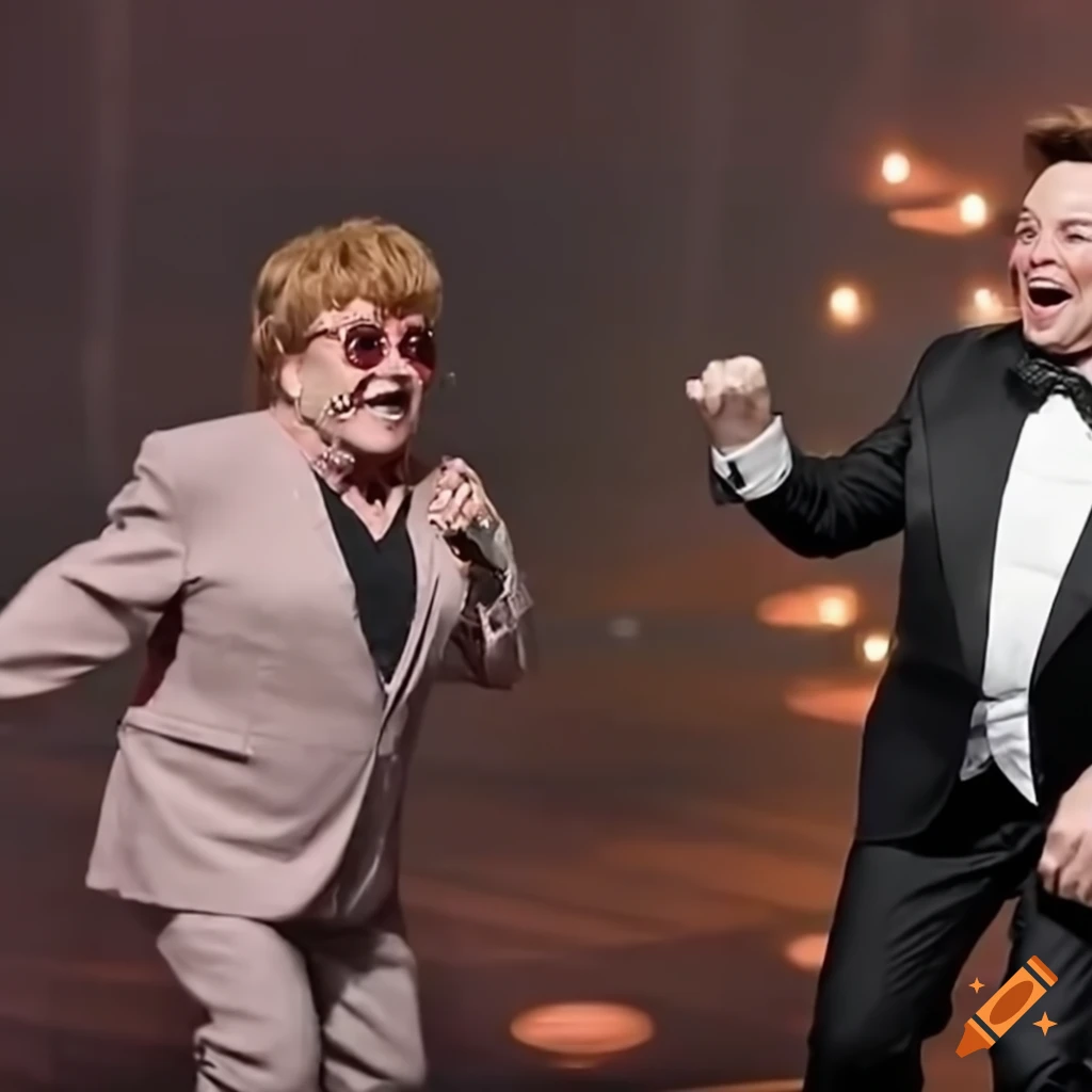 Elon Musk and Elton John dancing in a Vegas showroom on Craiyon