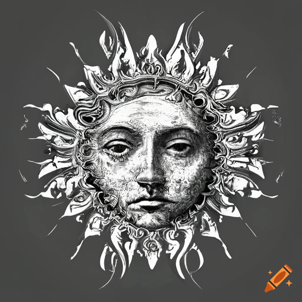 Heraldry sun with male face design on Craiyon