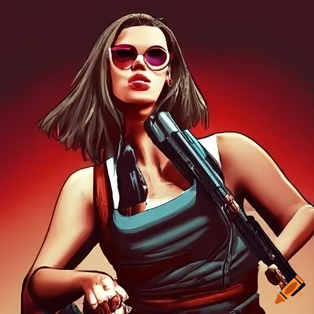 Female protagonist in gta-style poster on Craiyon