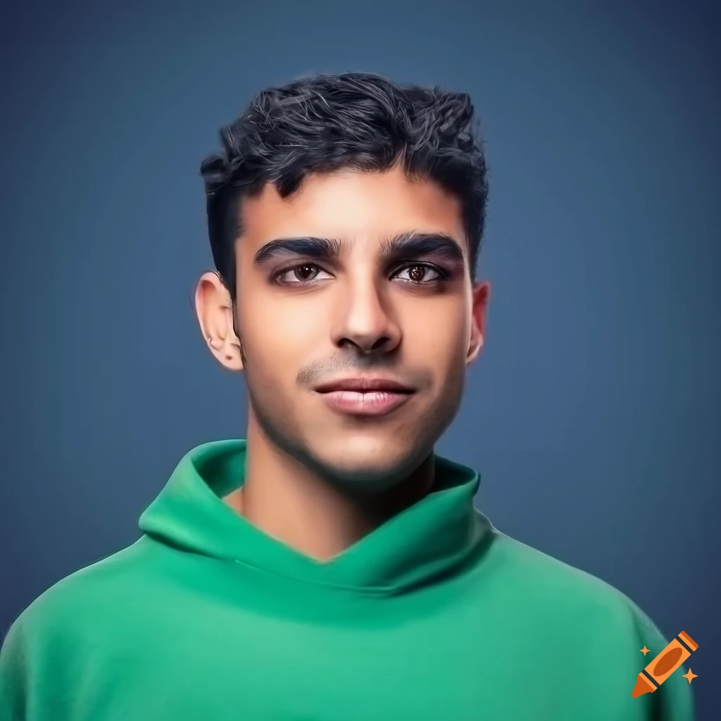 Close-up headshot of a smiling Egyptian male model with cat-inspired ...