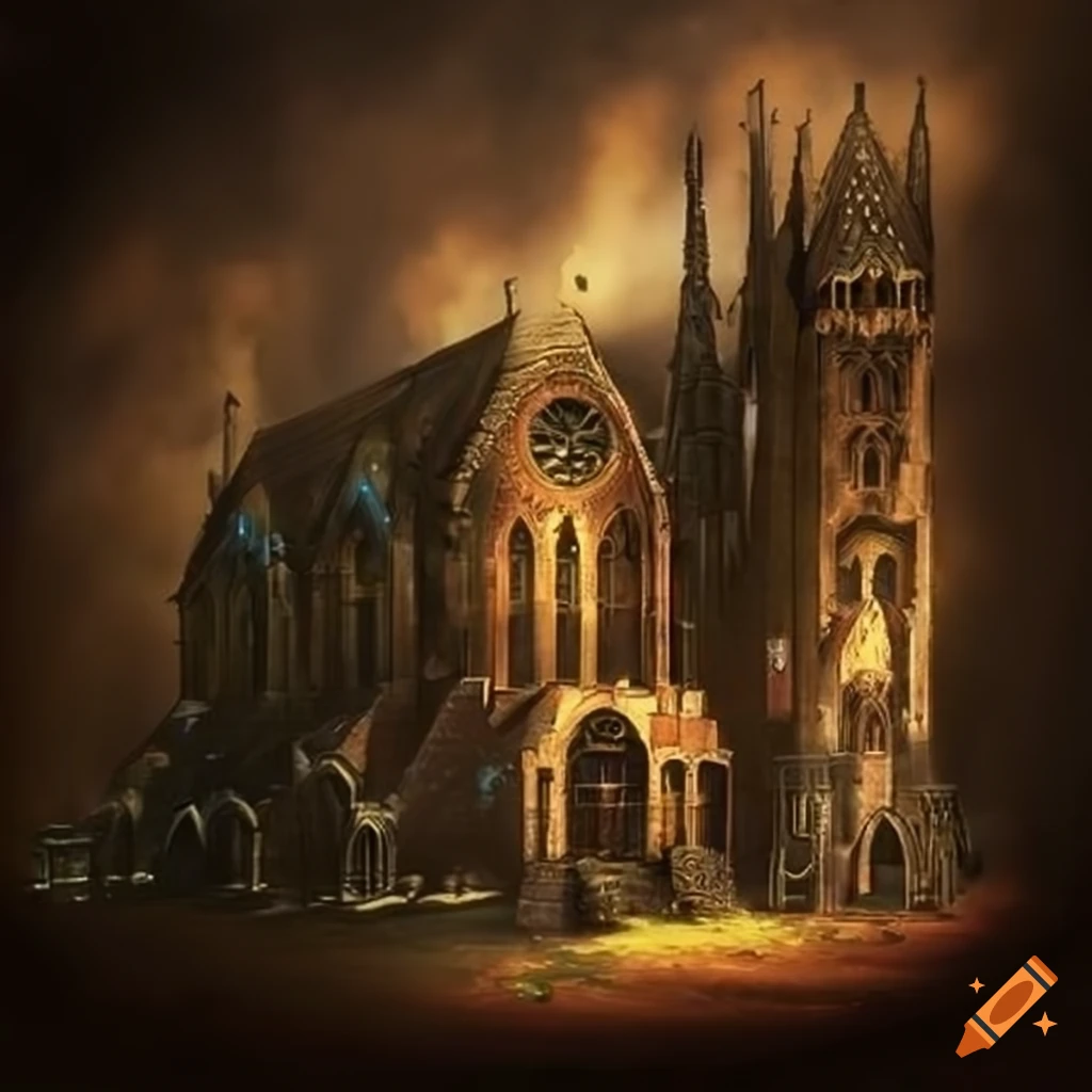 Steampunk church with detailed concept art on Craiyon