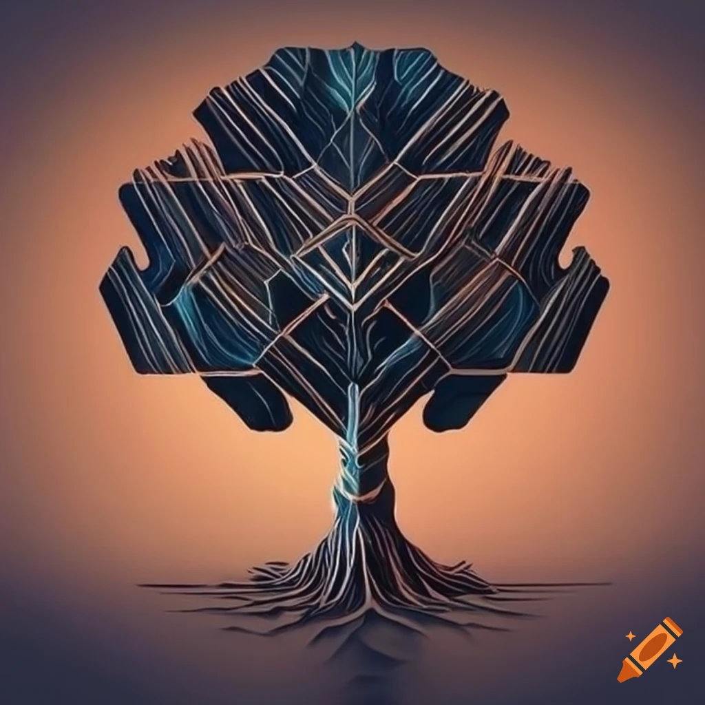 Minimalist oak tree artwork with geometric patterns on Craiyon