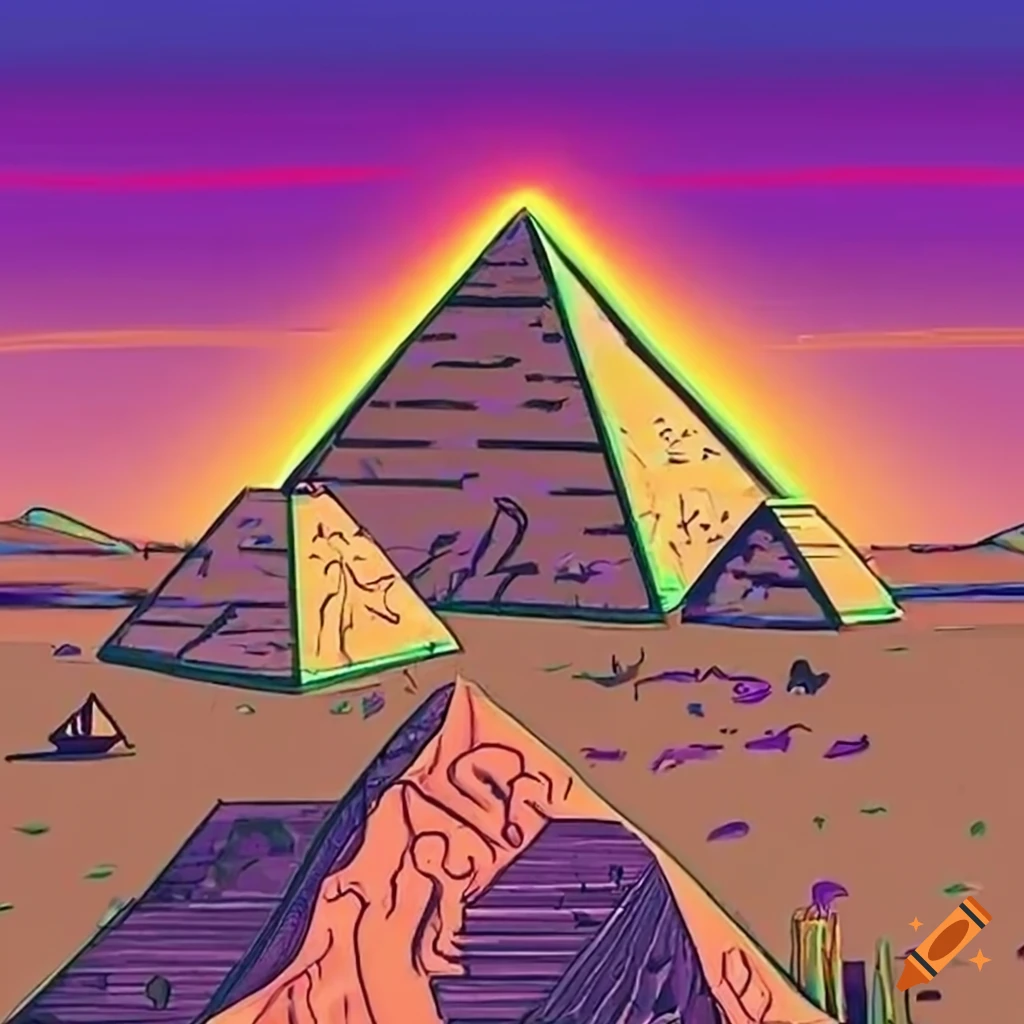 Acid psychedelic labyrinth with a background of ancient egyptian ...