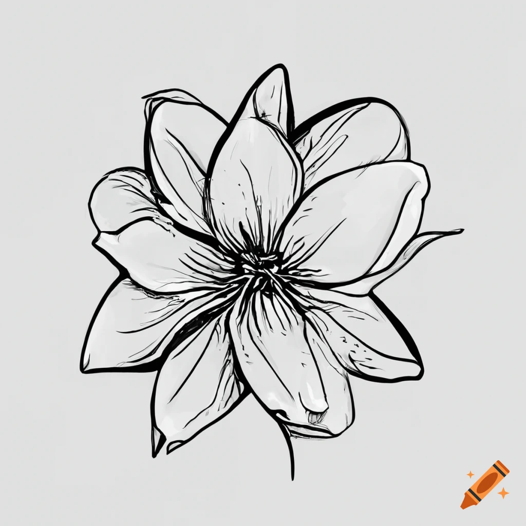 Minimalist black and white starflower drawing on white background on ...