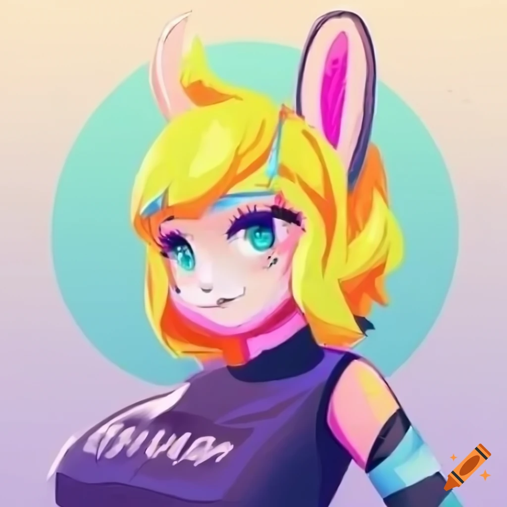 Anthropomorphic rabbit with cyan short hair in sportswear, inspired by ...