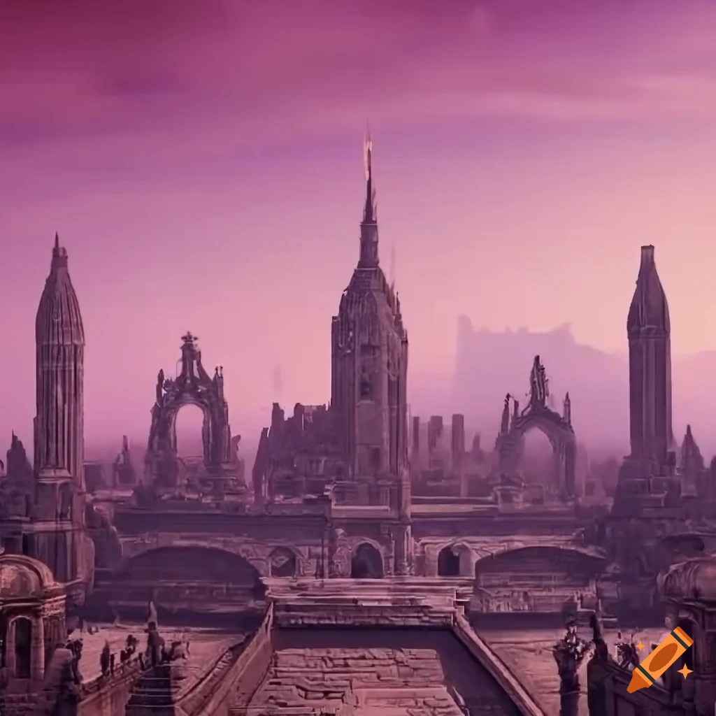 Ancient city of ma'habre with eldritch old gods architecture in a light ...