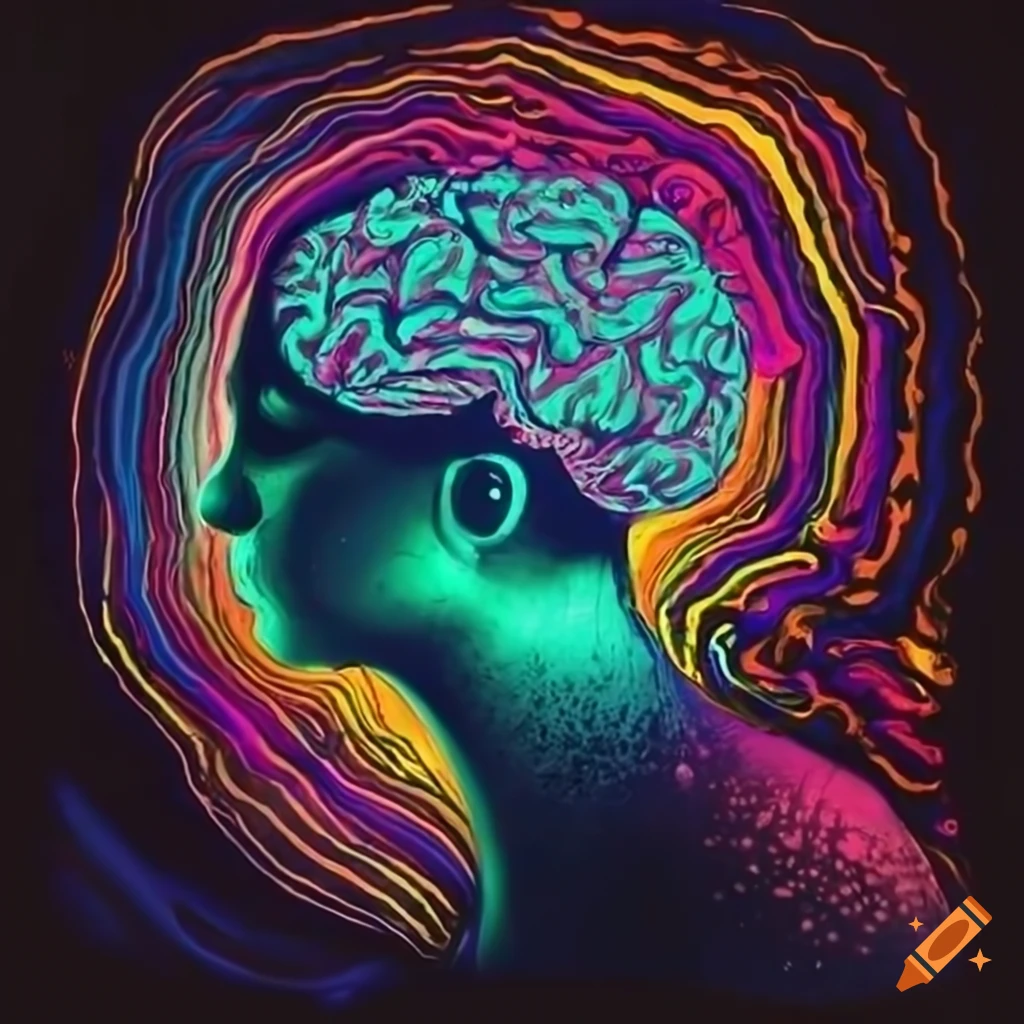 Brain sending waves in space psychedelic artwork on Craiyon