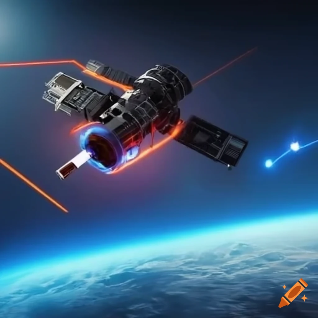 Spaceship being hit by a laser in outer space on Craiyon