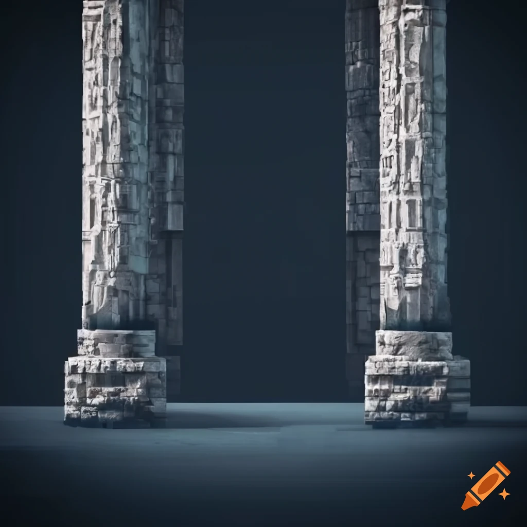 Pixel castle stone arch and columns in a dark weathered parallax ...