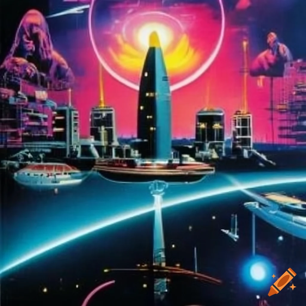 1980s campy science fiction movie poster for 'Sustainable Skies' on Craiyon