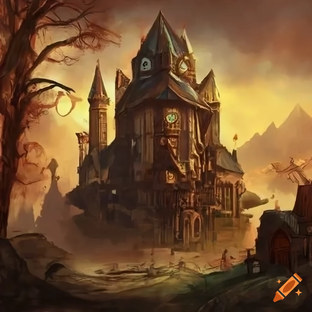 Steampunk manor concept art with intricate details on Craiyon