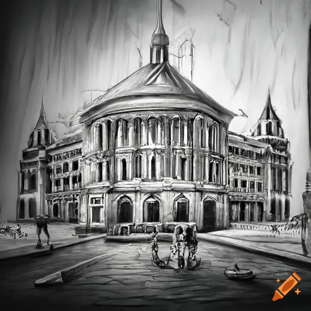 Hyper-realistic pencil drawing of a grand educational institution in ...