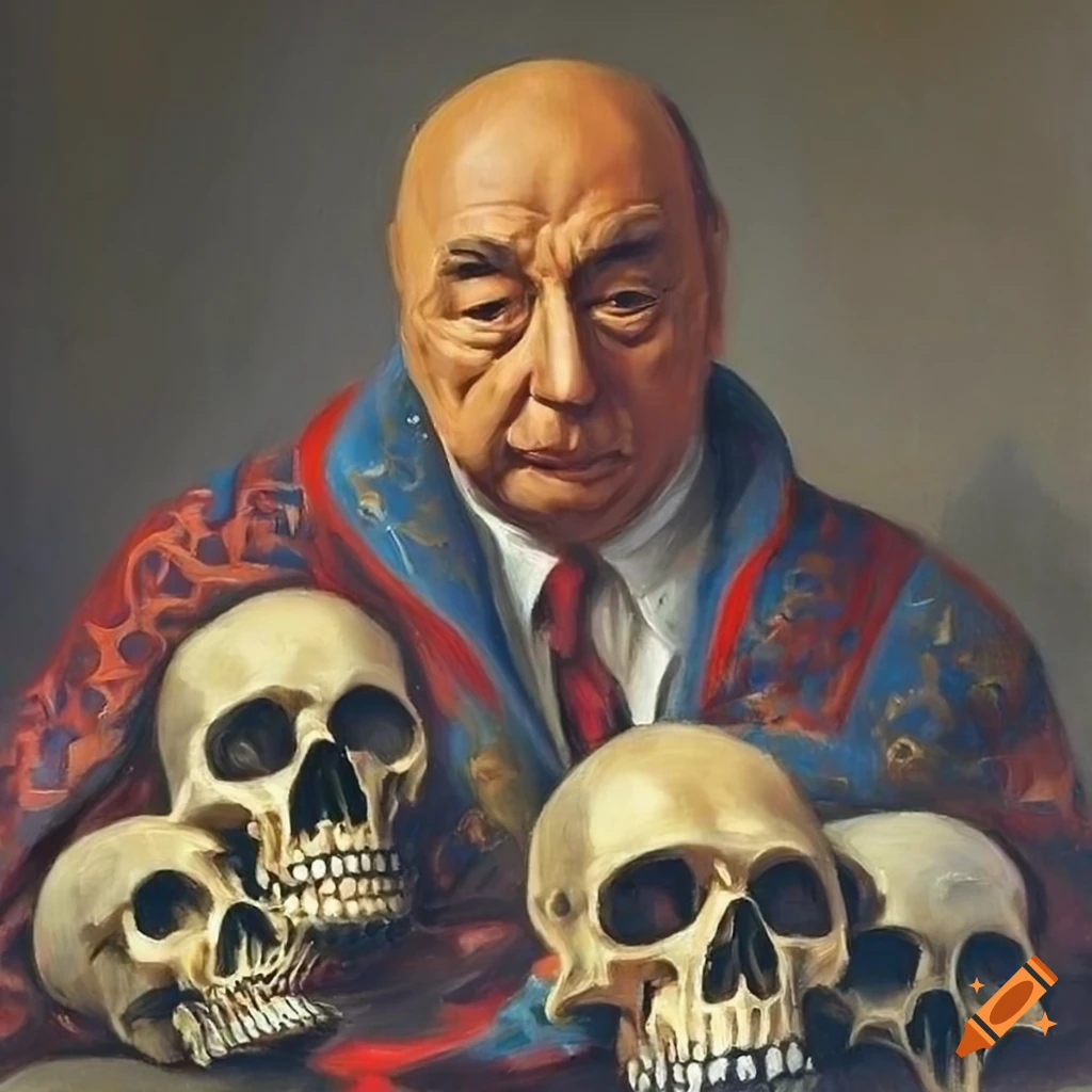 Oil painting of Nobel Prize-winning poet Pablo Neruda with skulls ...