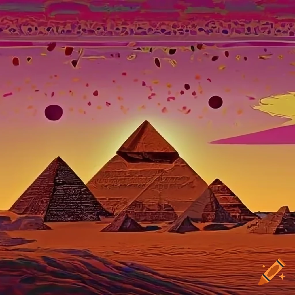 Acid psychedelic labyrinth with a background of ancient egyptian ...
