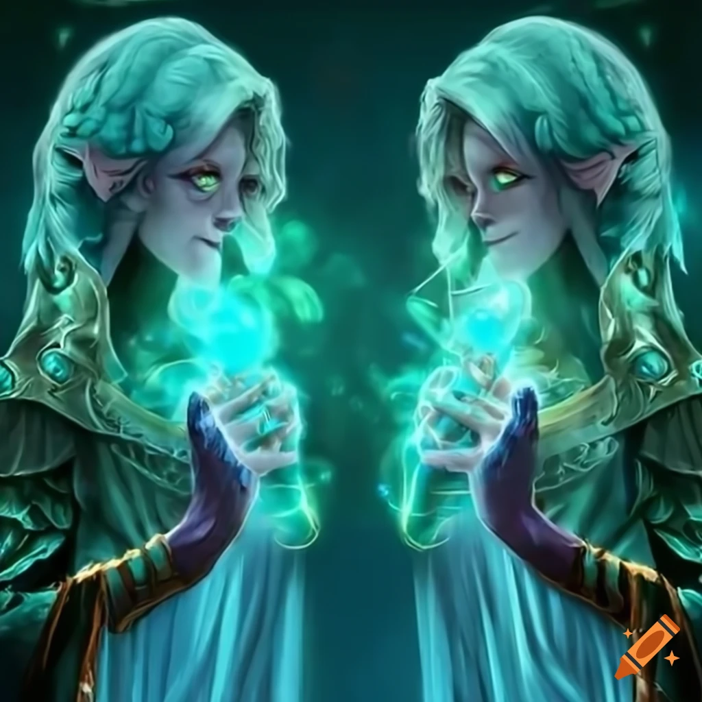 Mage twins casting magic against a glowing green and blue background on ...