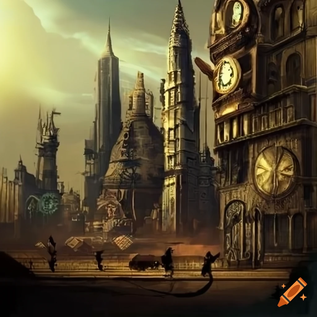 Steampunk city environment concept art on Craiyon