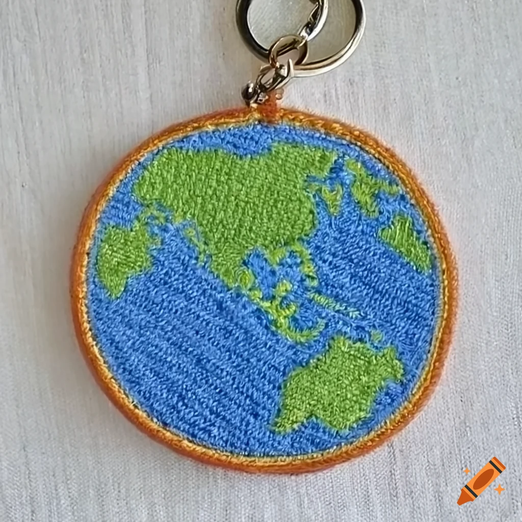Embroidered planet earth keychain on Craiyon