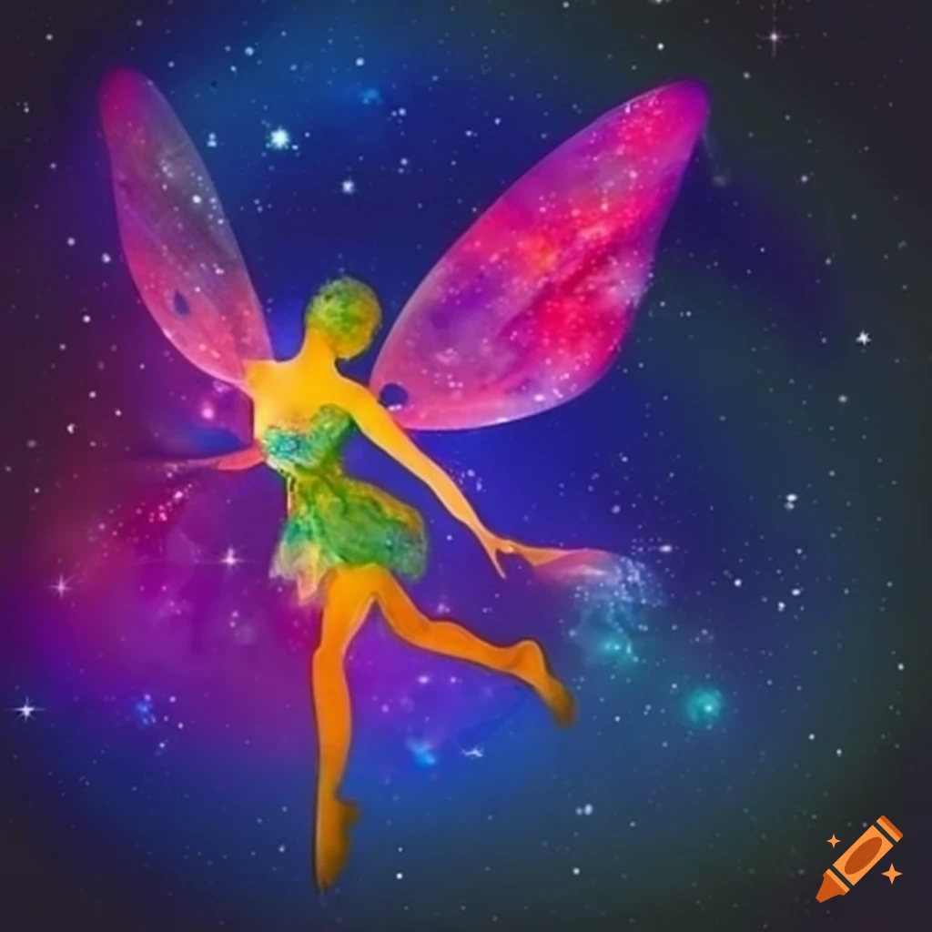 Silhouette of fairy flying in colorful galaxy on Craiyon