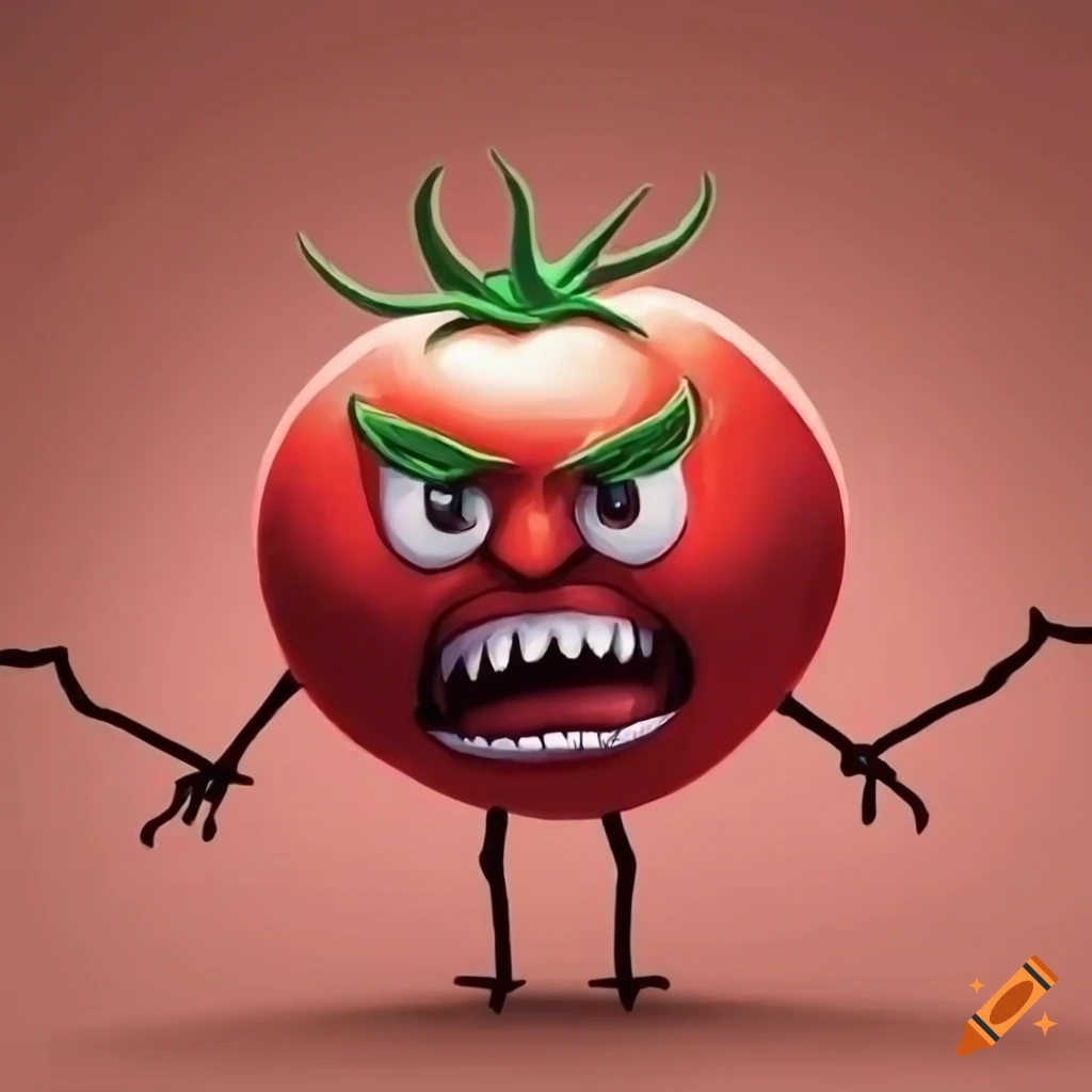 Angry tomato drawing with arms and legs on Craiyon
