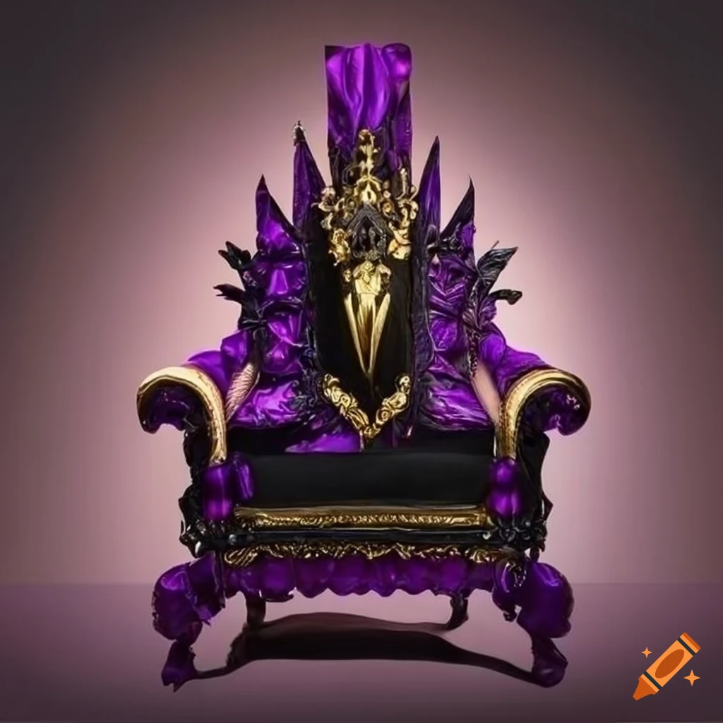 Throne made of ivory gold, vanta black obsidian, and dark purple ...