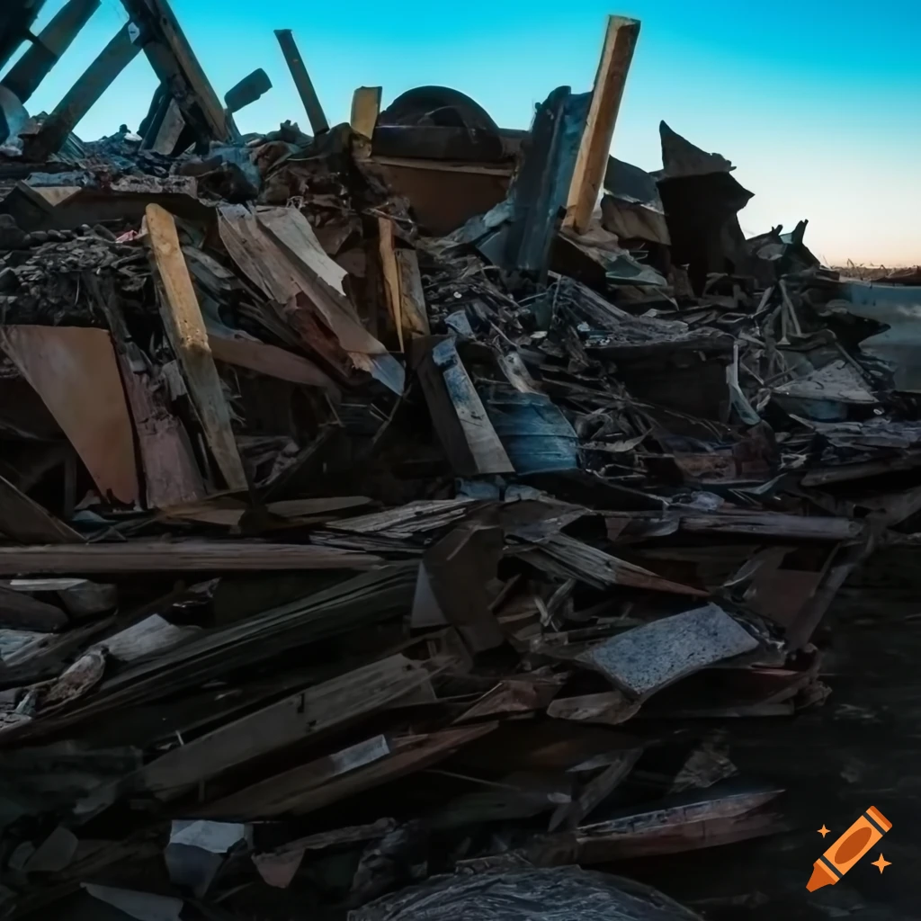 Destroyed altar in junk garbage web in a post-apocalyptic landscape on ...
