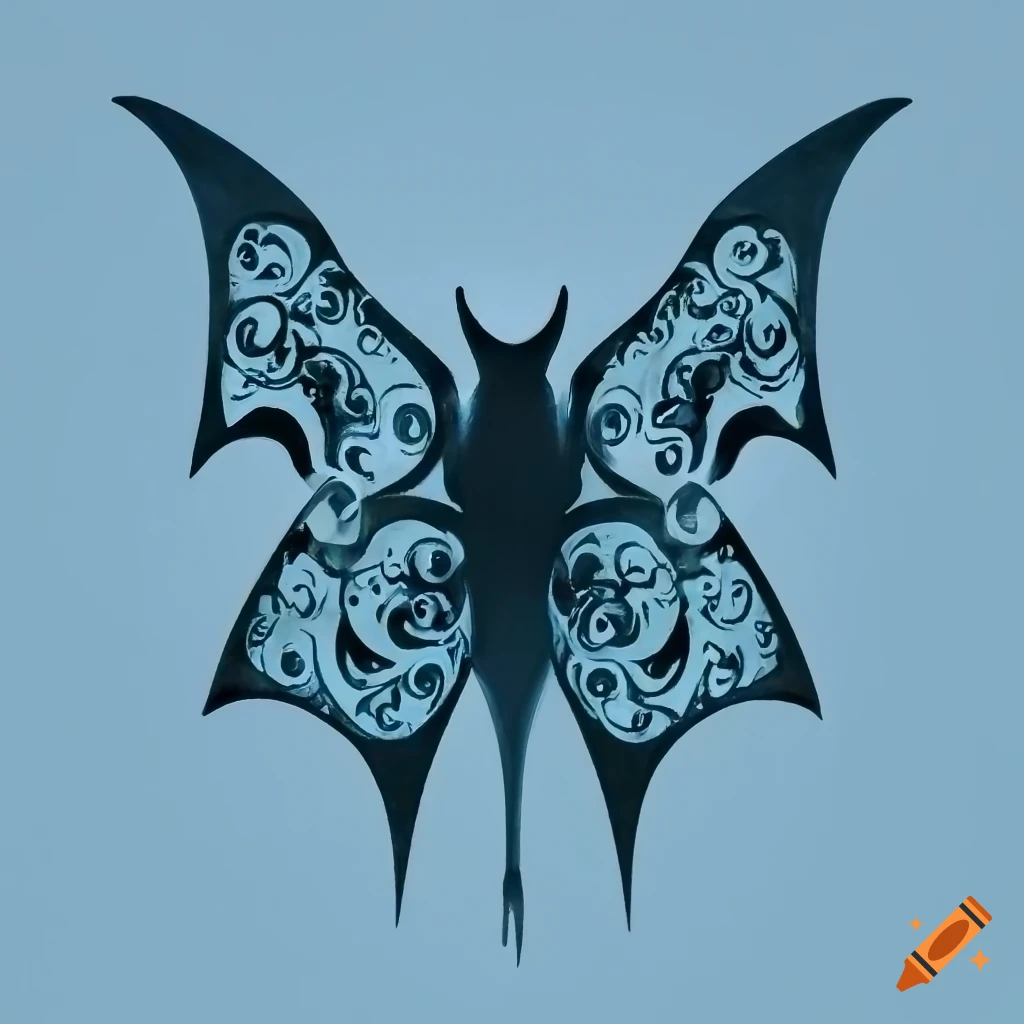 Swirly bat-shaped filigree silhouette in pastel colors on Craiyon