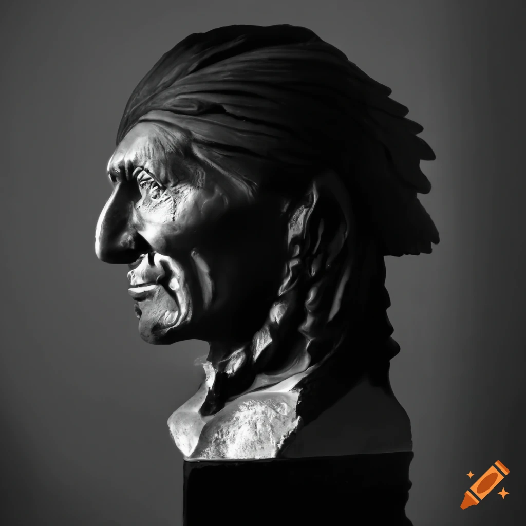 Native American chief bust in profile in black and white on Craiyon