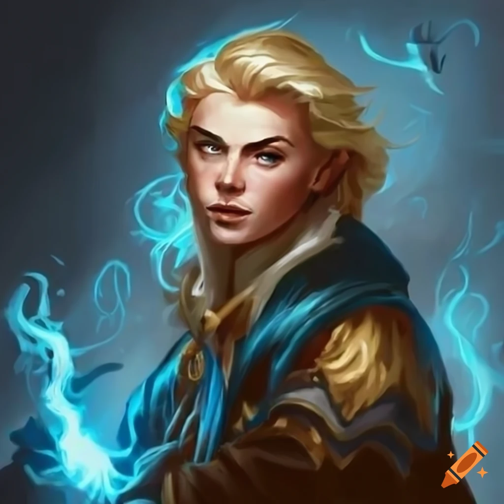 Handsome blonde male wizard in magic: the gathering art style on Craiyon