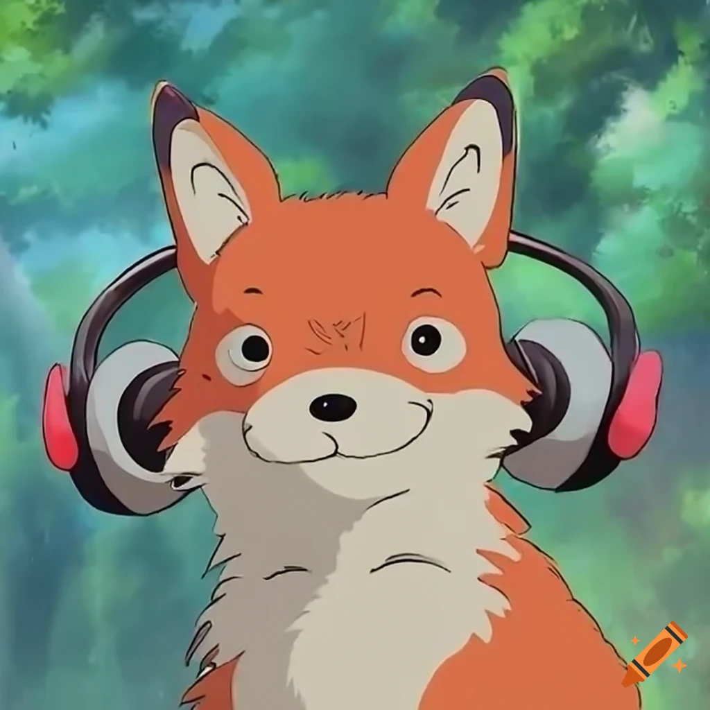 Fox enjoying music ghibli style on Craiyon