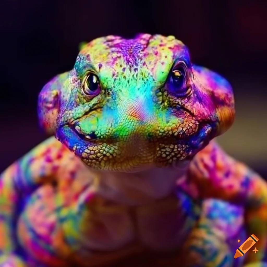 Vibrant artwork of a gentle lizard-human hybrid on Craiyon