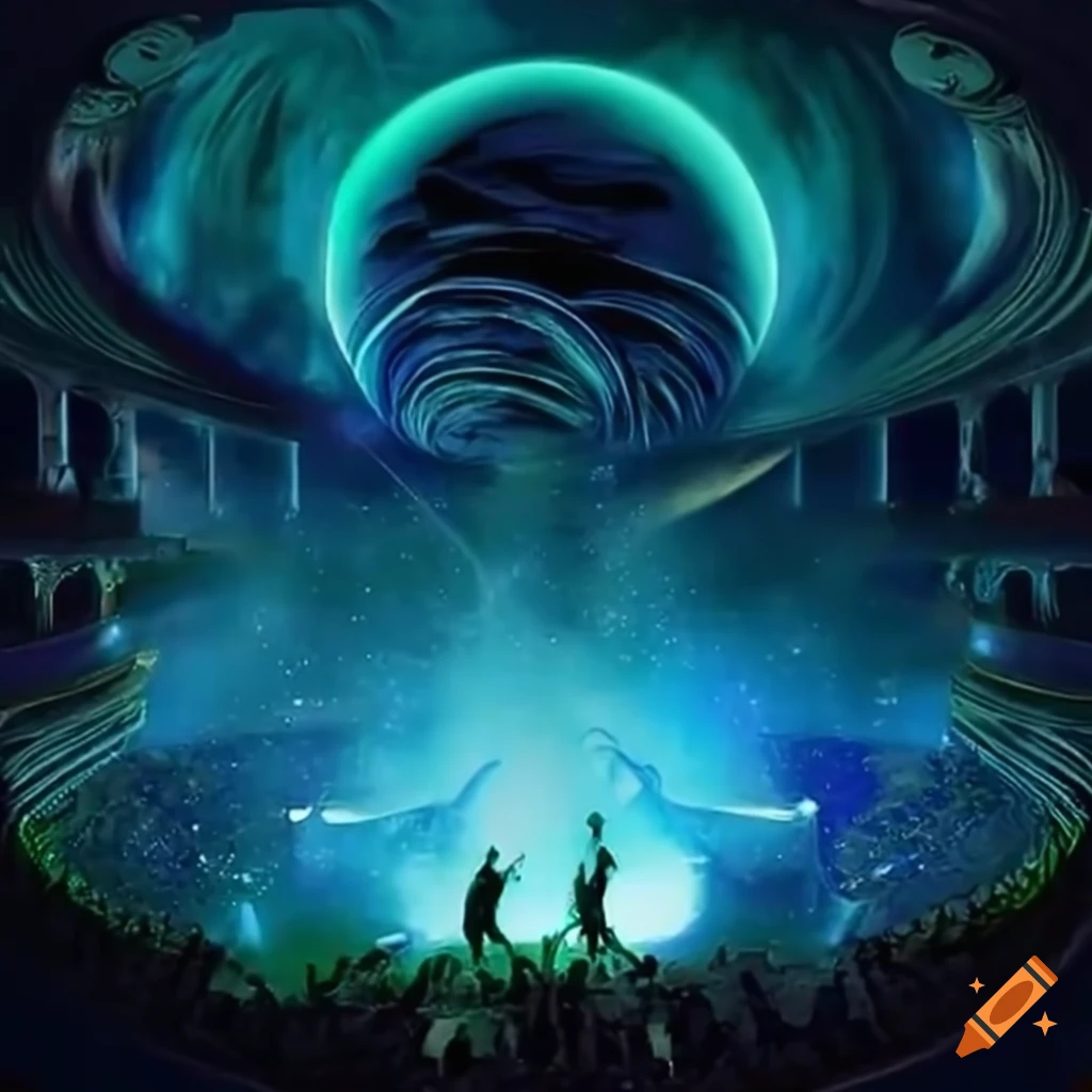 Alien musicians playing harmonious melodies with humans in a starry ...