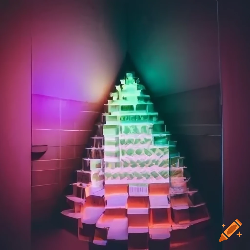 Indoor public bathroom with stepped pyramid design on Craiyon