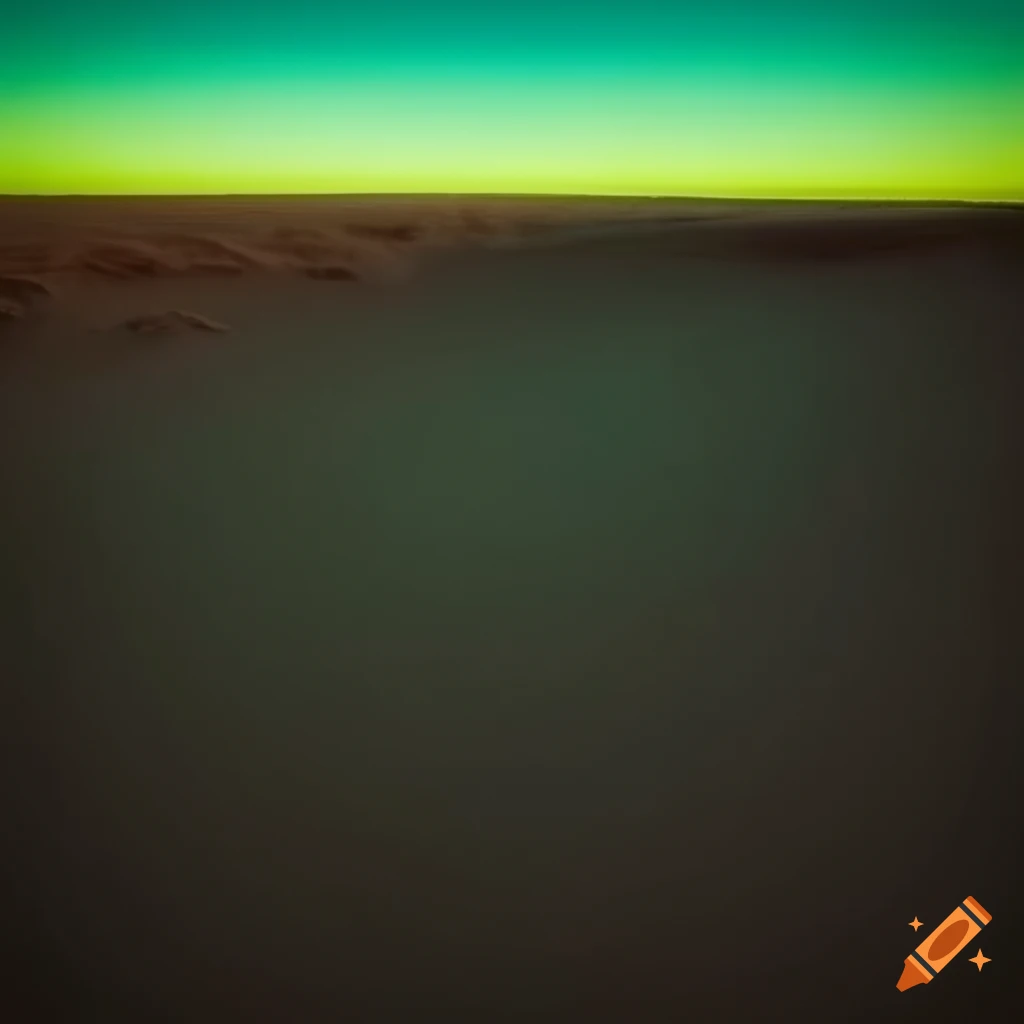 Desolate desert landscape with an eerie green glow on Craiyon