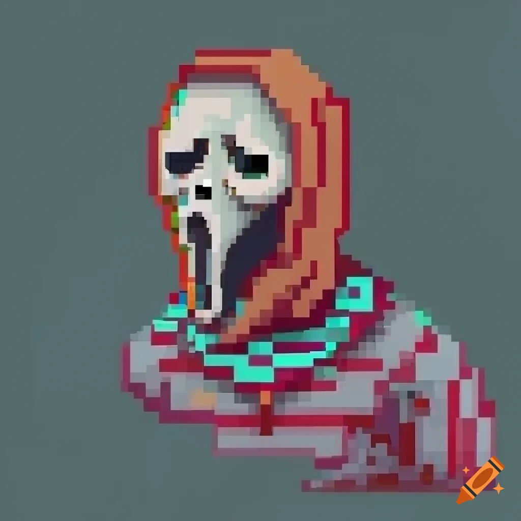 Pixel art scream mask inspired by hotline miami game on Craiyon