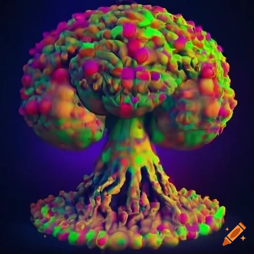 Psychedelic scene with trees having eyes on Craiyon