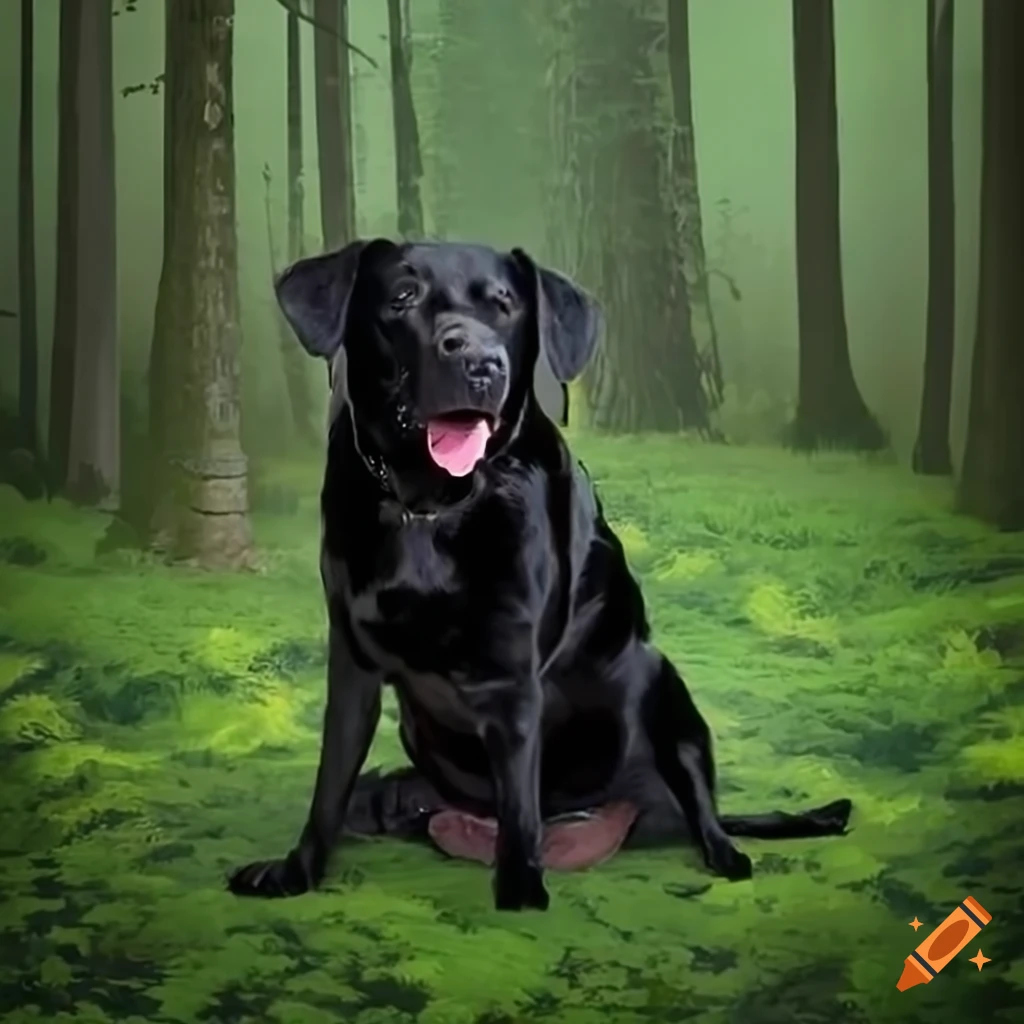 Captivating black labrador in a lush forest setting on Craiyon