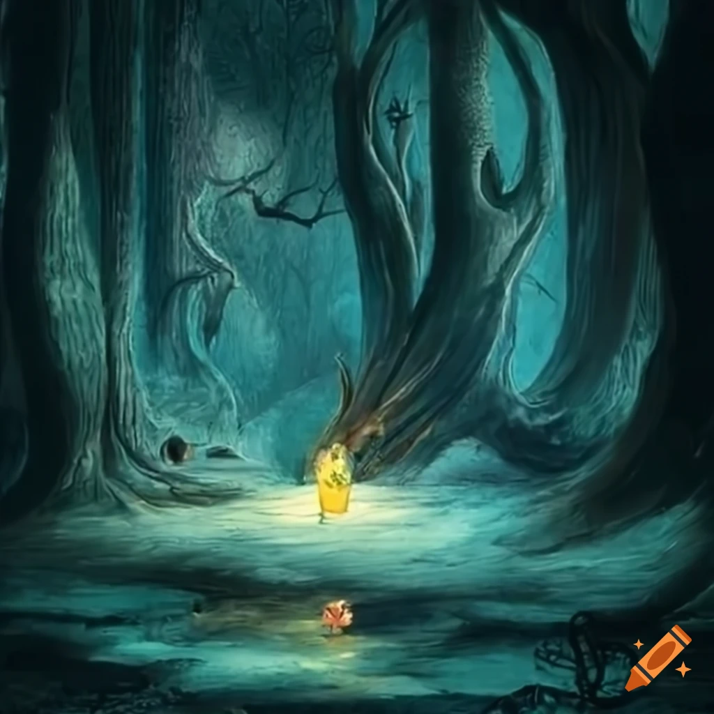 Enchanted forest scene with porcelain fairy and mythical creatures on Craiyon