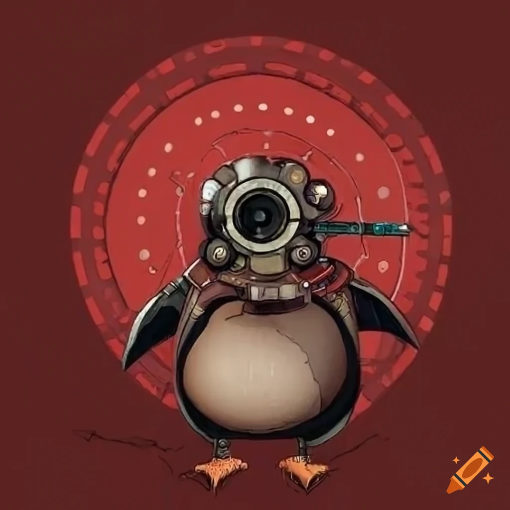 Cyber penguin shooting laser from its cyber eye on Mars on Craiyon