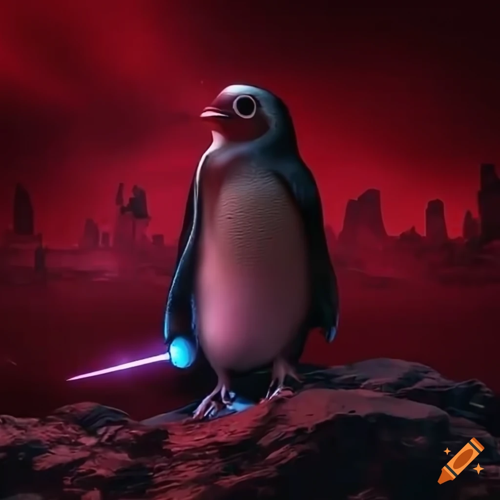 Cyberpunk penguin with plasma gun on Mars surface on Craiyon