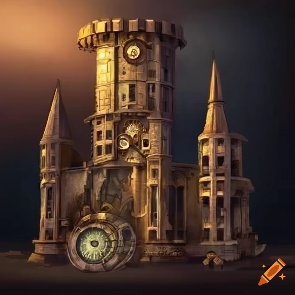 Steampunk clocktower style concept art on Craiyon