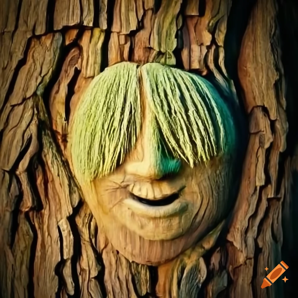 Willow tree with a smiling face carved on the trunk on Craiyon